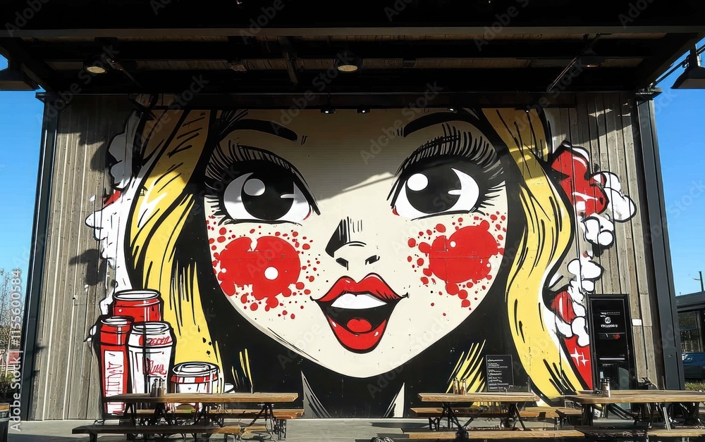 Graffiti-style mural displays a colorful menu of beverages in comic ...