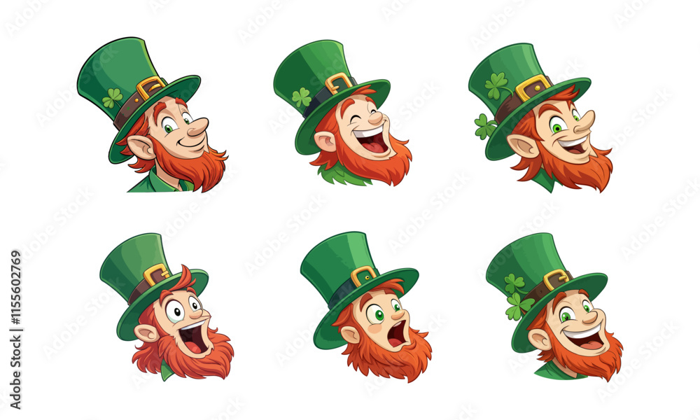Vector Collection of Leprechaun Faces with Varied Emotions for St ...