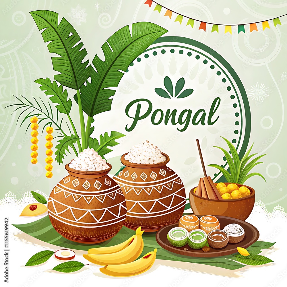 Illustration Stock Pongal, Happy Pongal, Celebration. Pongal Poster ...