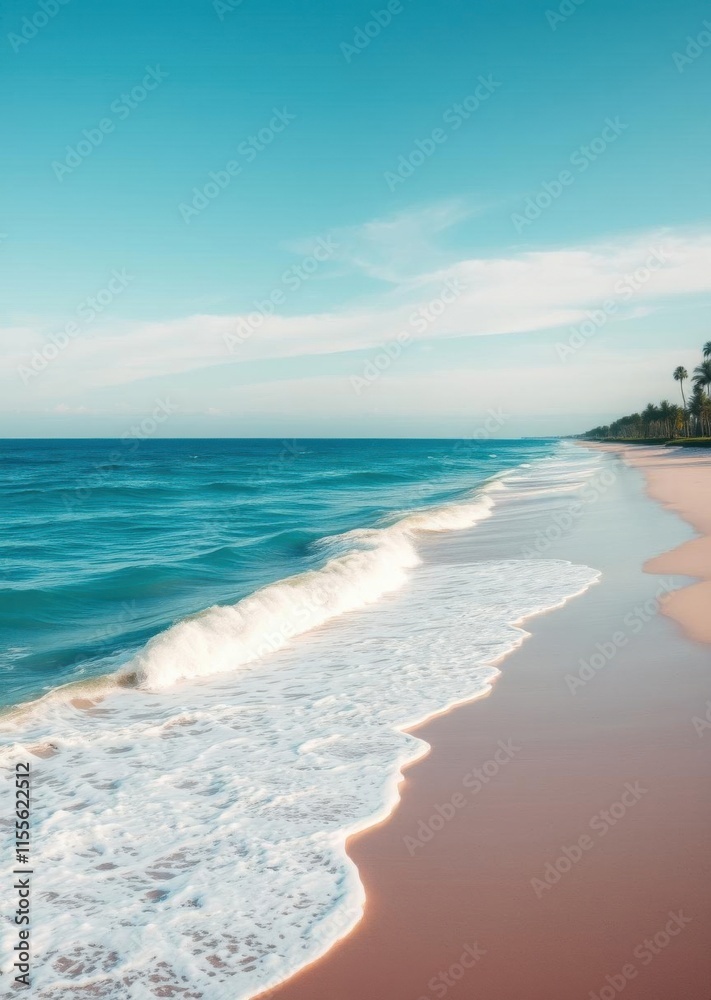 Beach Wallpaper of Ocean waves and beach with palm trees side view ...
