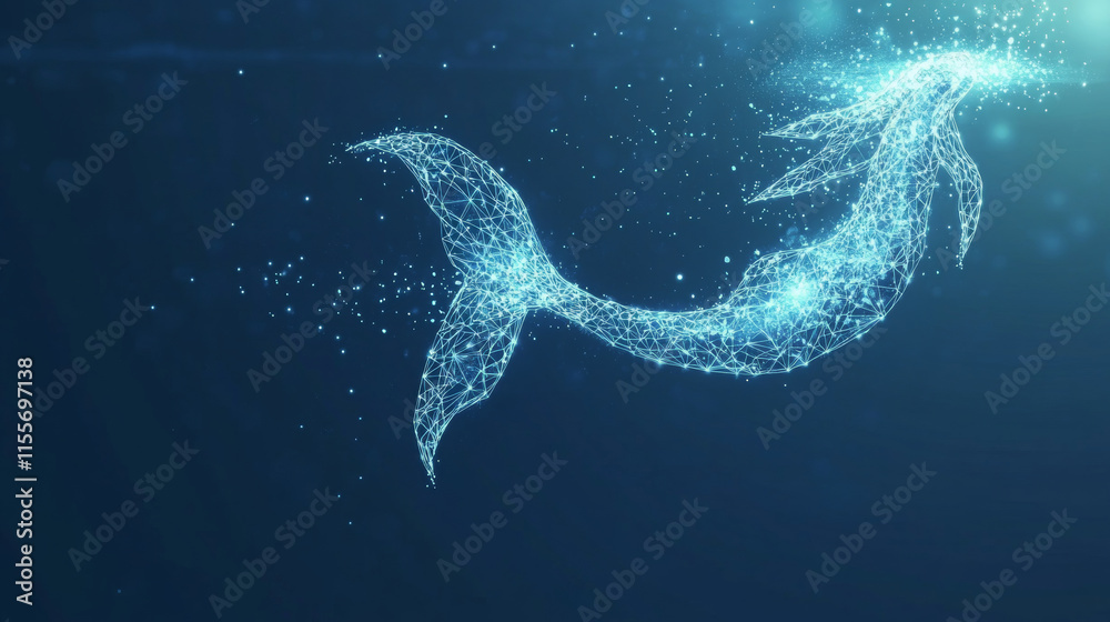 The mermaid hologram. A mermaid made of polygons, triangles of dots and ...