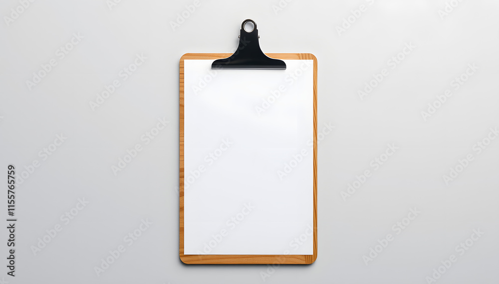 Real photo, wooden clipboard with blank A4 paper mockup template ...