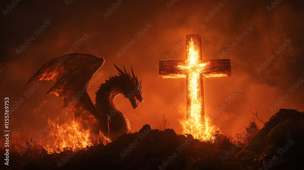 Silhouette of dragon beast monster symbolizing evil satan devil demon ...