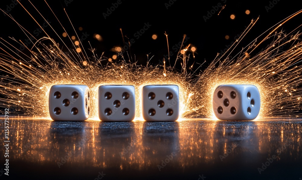 Four dice with sparks flying around them, creating a dynamic visual ...