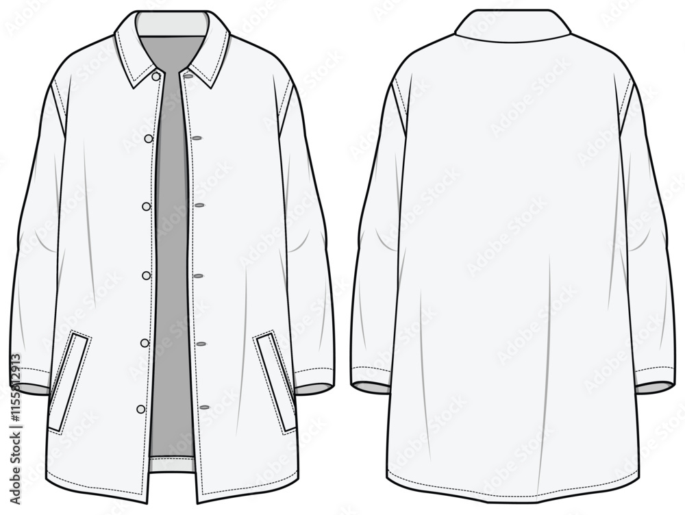 Oversized Loose Fit Shirt Jacket Front and Back View. Fashion ...