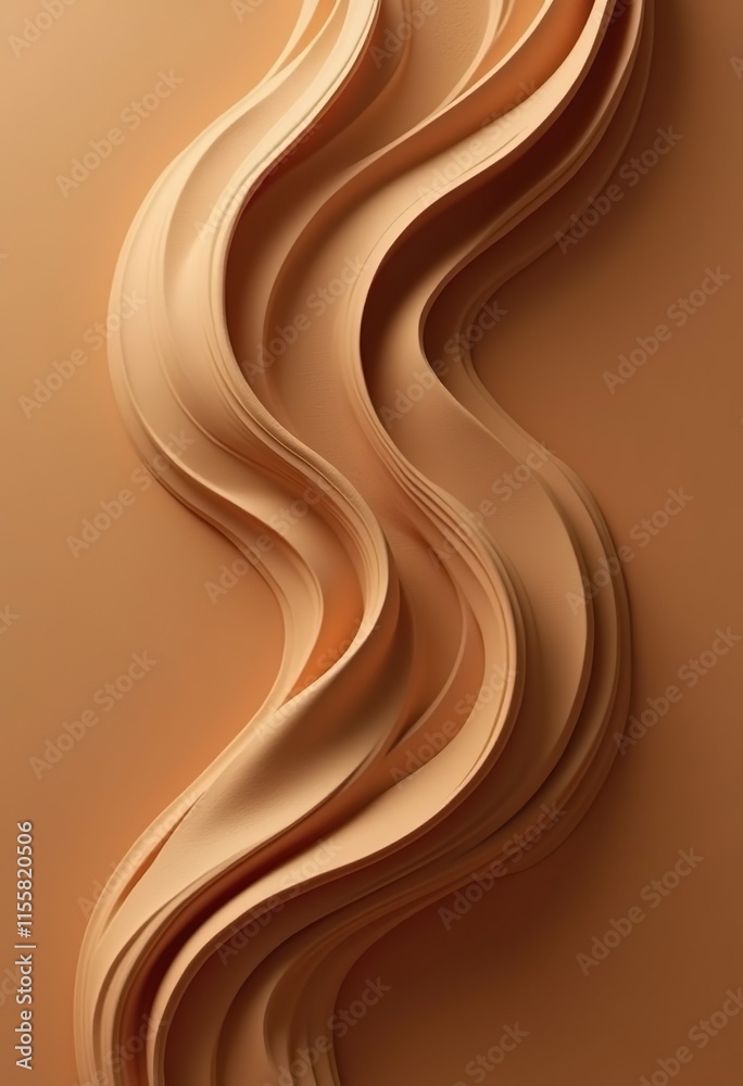 vertical abstract 3D waves, smooth wavy lines, mocha mousse art ...