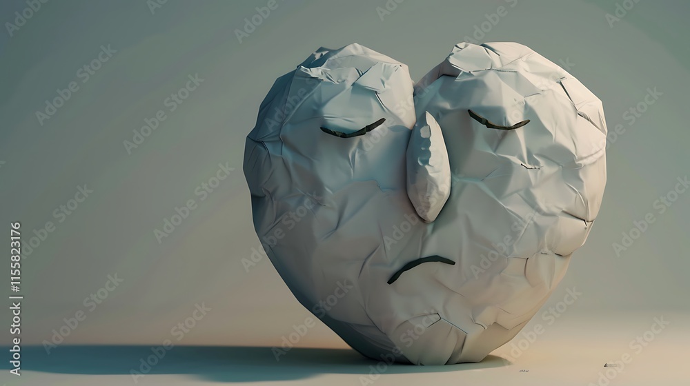 "Series of Sad Heart Characters Crafted From Crumpled Paper ...