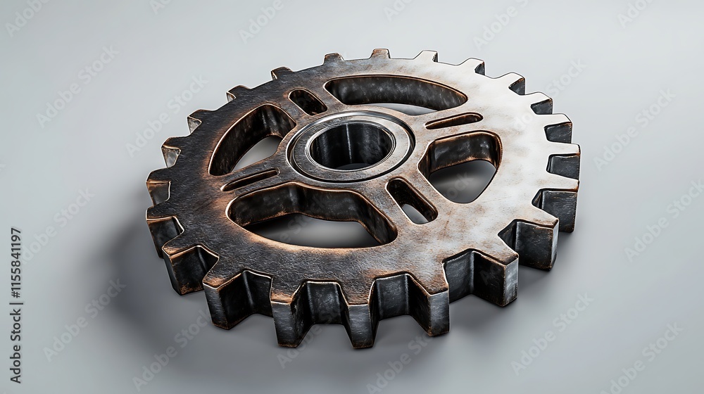Create an image of a robust metallic gear featuring complex details and ...