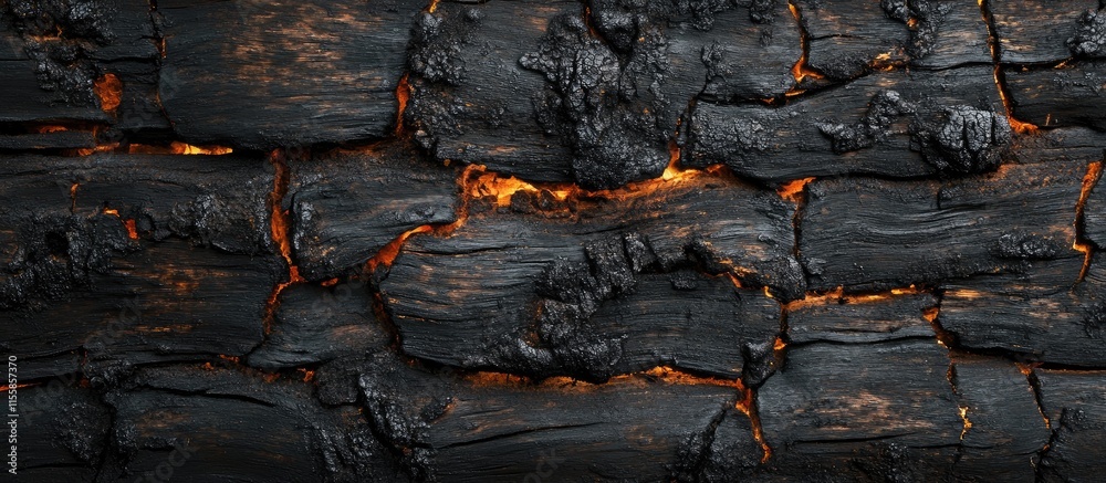 Close up of charred wood texture revealing glowing embers perfect for ...