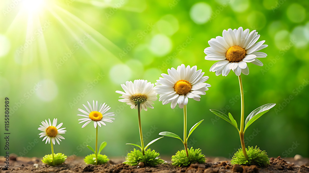 Foto Stages of Growth of a Daisy Life Cycle and Evolution of a ...