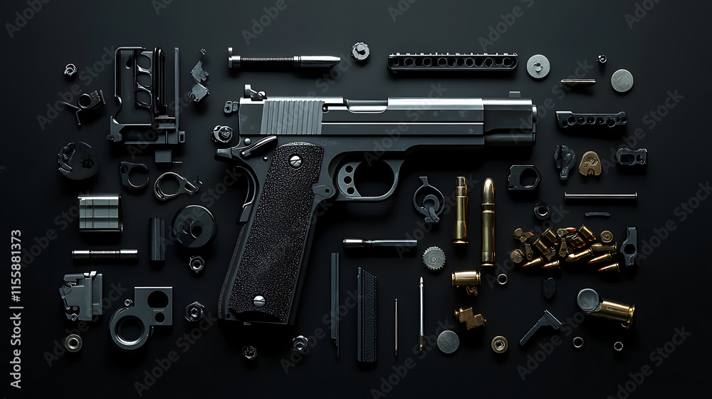Stock-Illustration „Pistol components, wallpaper, details of spare ...