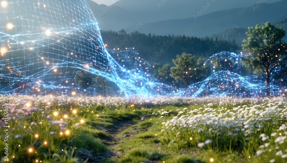 Open Field with Neural Network Overlays Seamlessly Blending Technology ...