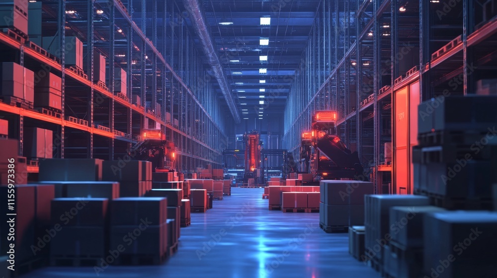 Automated warehouse operations modern facility digital artwork ...