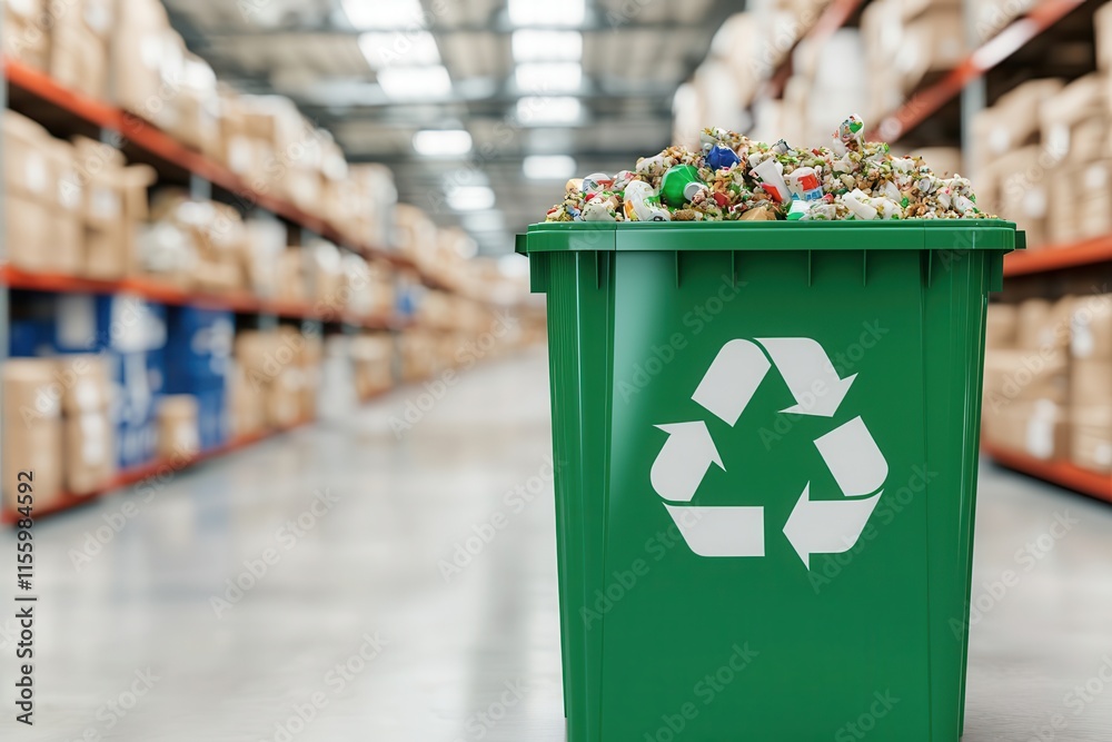 Food waste drives the circular economy. Recycling bin in a warehouse ...