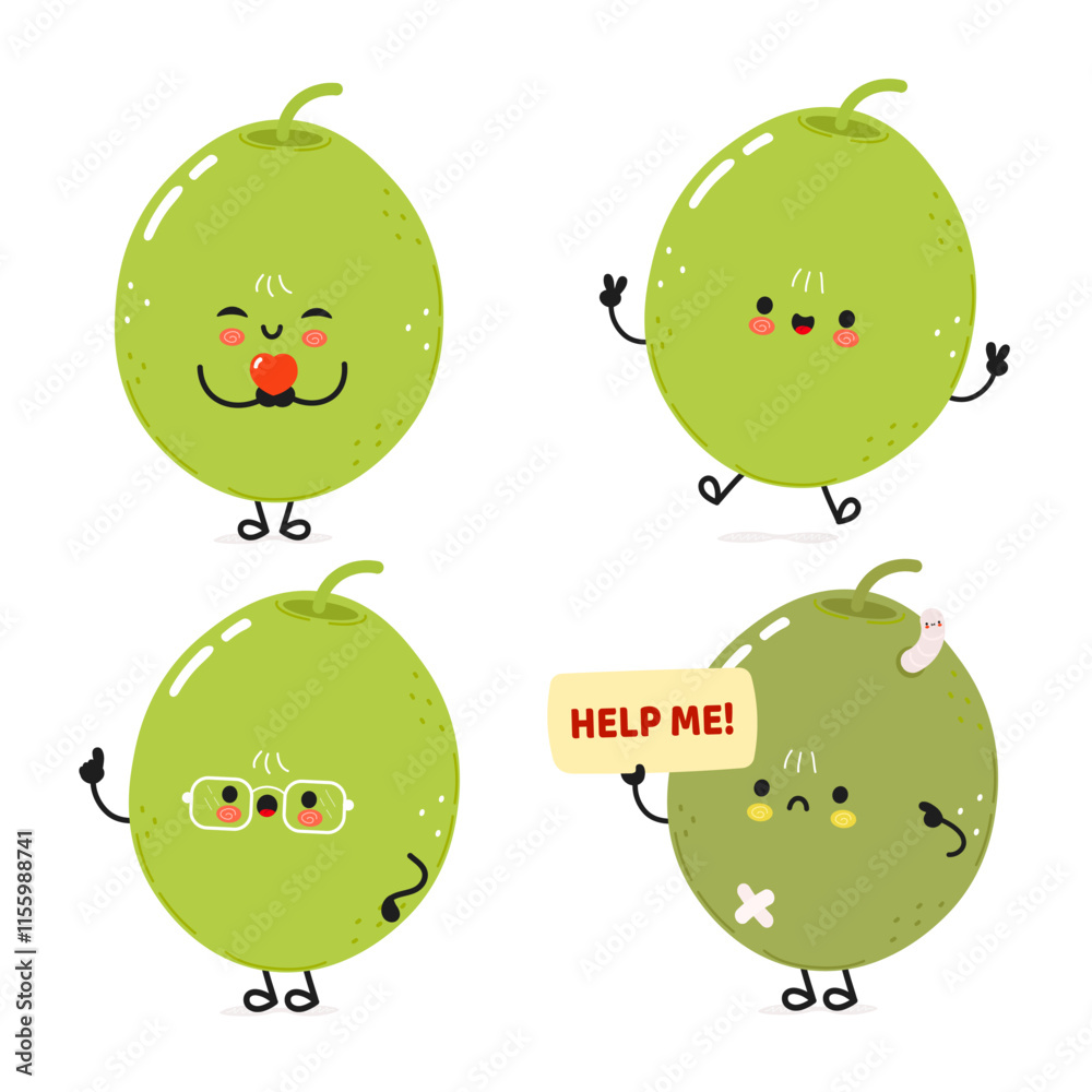 Funny Green olive characters bundle set. Vector hand drawn doodle style ...