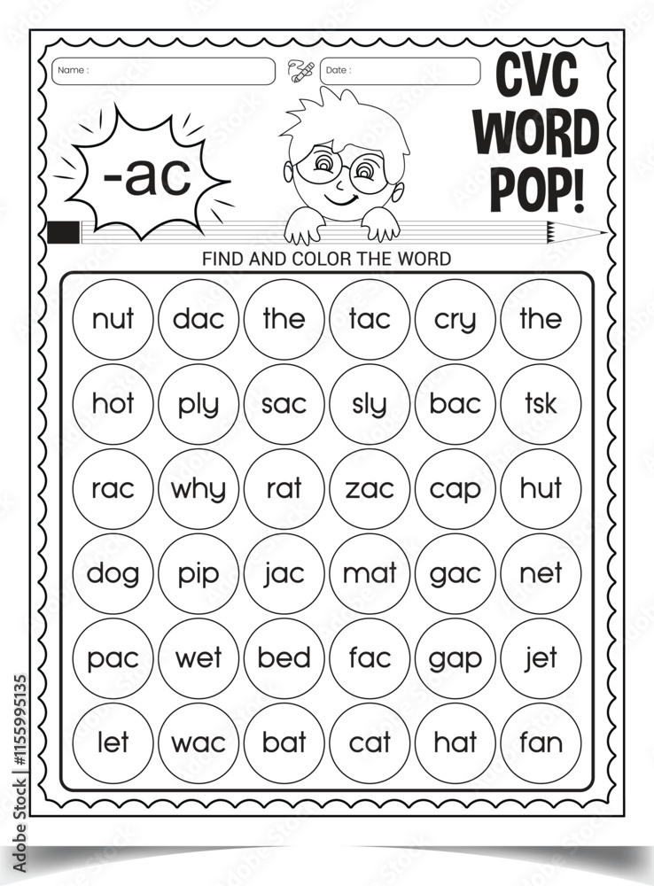 Fun with CVC Words Activity for Child Sheet Stock Vector | Adobe Stock