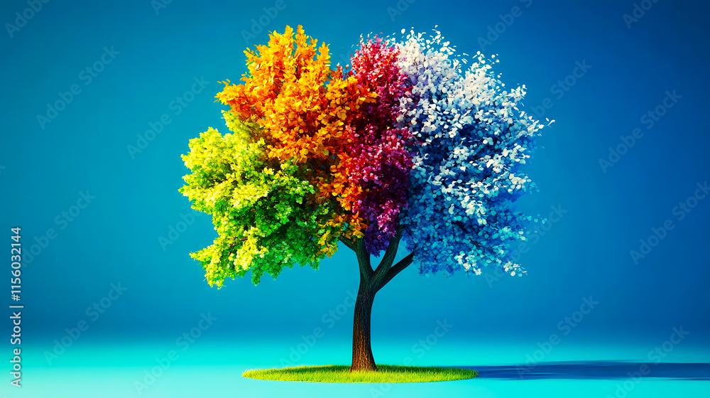 beautiful tree, vector style showing all 4 seasons from left to right ...