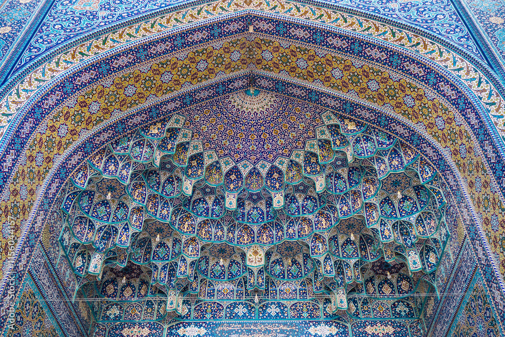 Decorative muqarnas vaulting of one of the buildings in the complex of ...