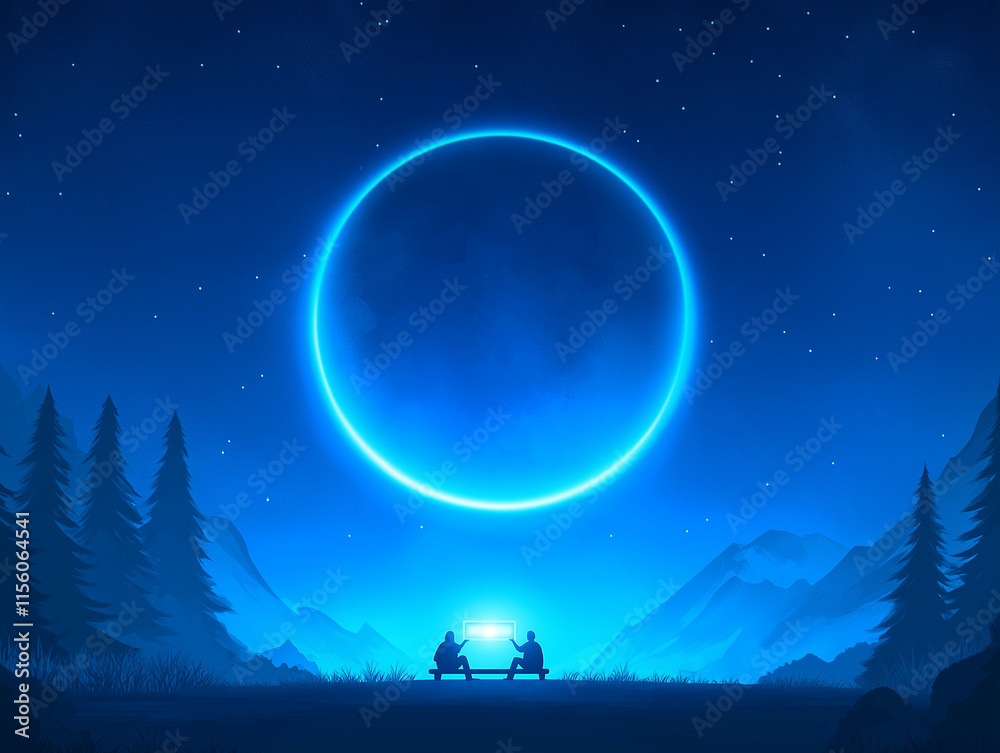 Balmy Evening with Person Projecting Slides on a Large Screen Stock ...