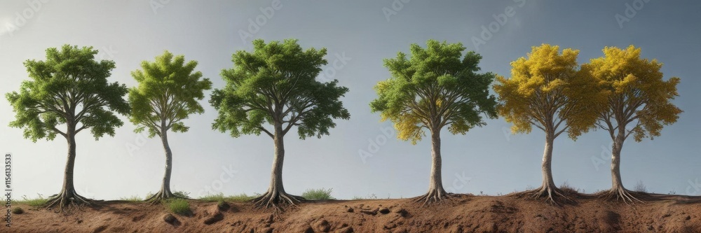 Five distinct phases of a tree's life cycle on a simple timeline ...