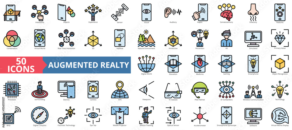 Augmented realty icon collection set. Containing ar, interactive, objects, experience, sensor ...