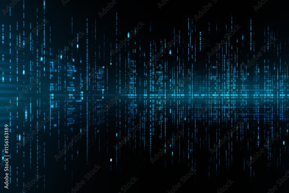 Code compiling illustration with matrix inspired vertical blue lines on dark background Stock ...