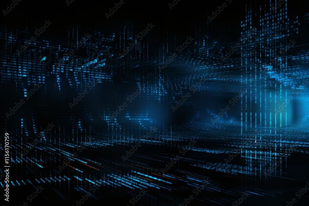 Illustration of code compilation with matrix inspired blue lines on a ...