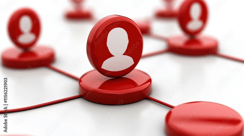 Vivid red network with white sphere, visual representation of ...