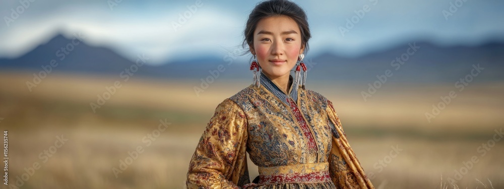 Woman in Mongolian ethnic clothing - traditional garment, cultural ...