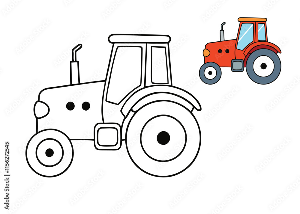 A fun tractor coloring page featuring a detailed farm tractor with big ...