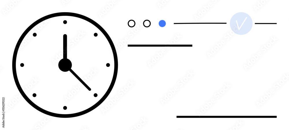 Analog clock displaying 1010, task progression indicators, and ...