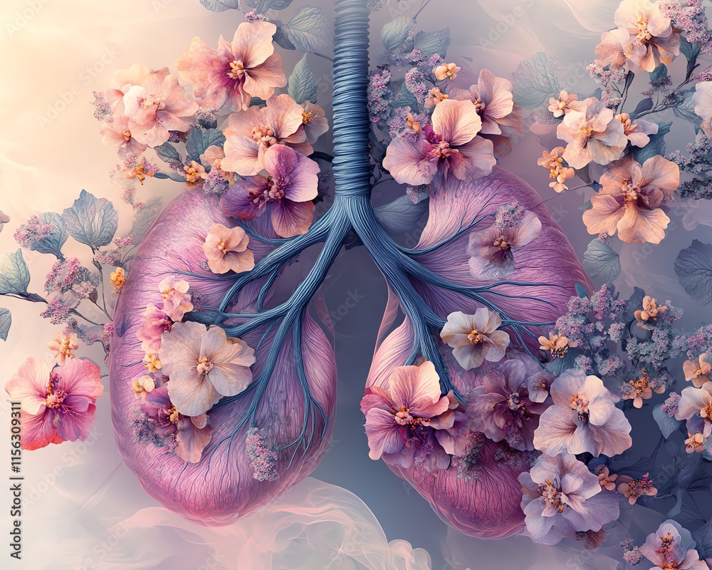 Pastel floral lung design, emphasizing tuberculosis and smoking cessation awareness for World ...