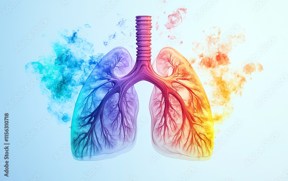 Anatomy of lungs with rainbow colors, representing the quit smoking ...