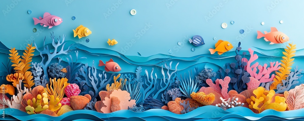 Intricate paper art representing ocean ecosystems, showcasing marine ...