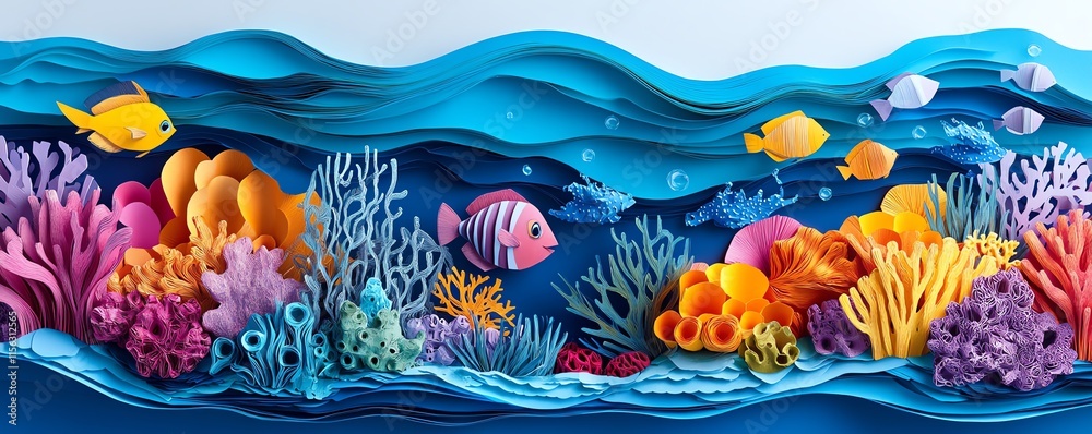 Intricate paper art representing ocean ecosystems, showcasing marine ...