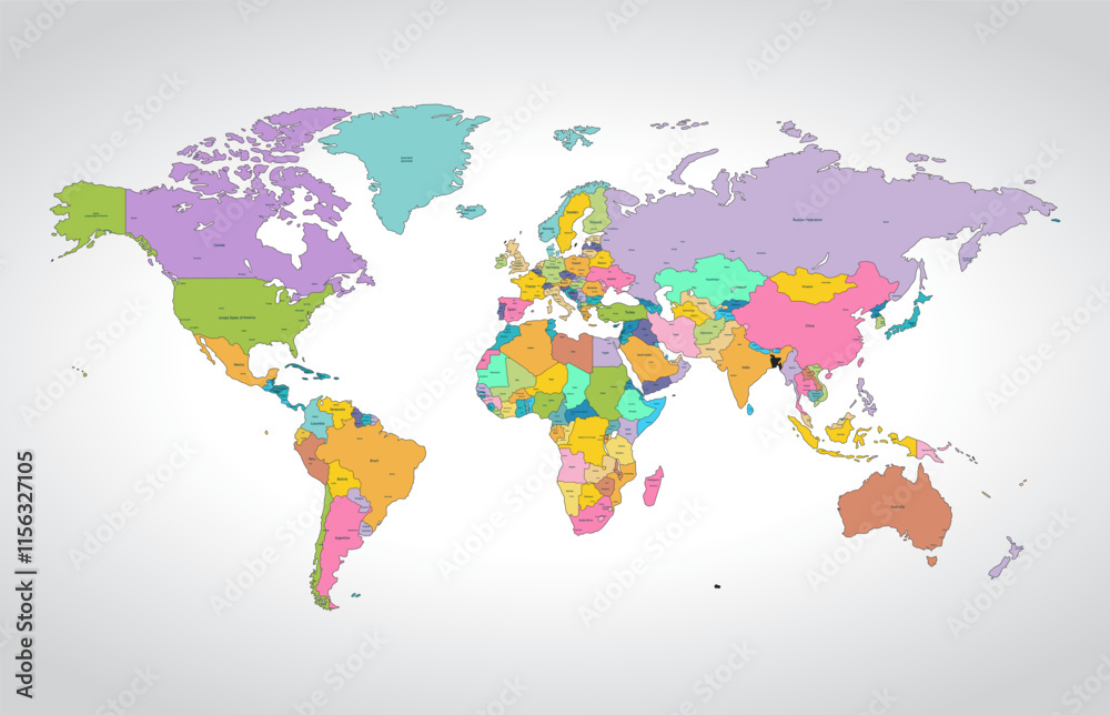World map with names of countries Stock Vector | Adobe Stock