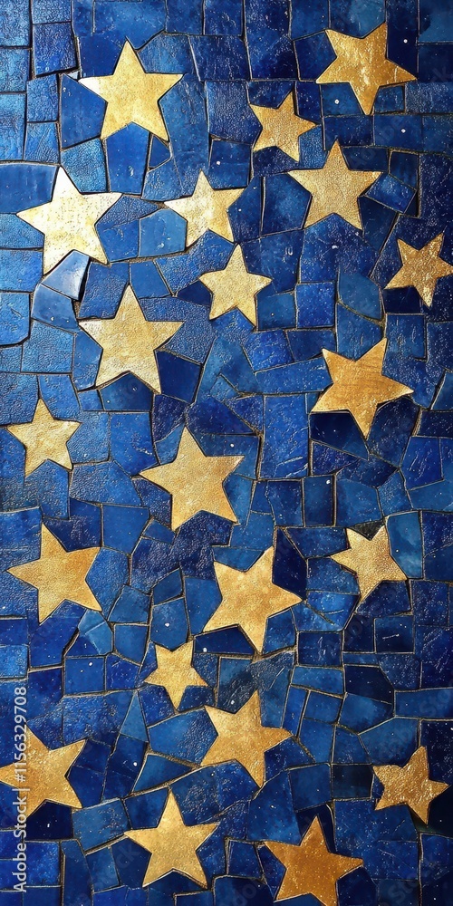 Abstract Blue and Gold Star Mosaic Tile Texture Detailed Background ...