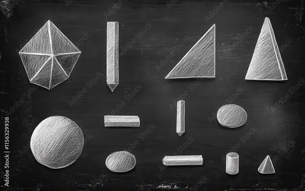 Chalkboard Geometric Shapes Hand-Drawn 3D Illustrations of Basic Forms ...