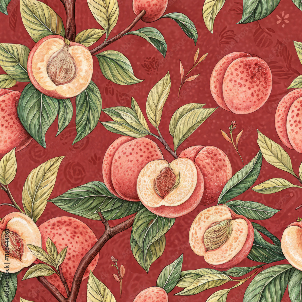 Peach of Longevity: Symbolic Chinese New Year Fabric Pattern Stock ...