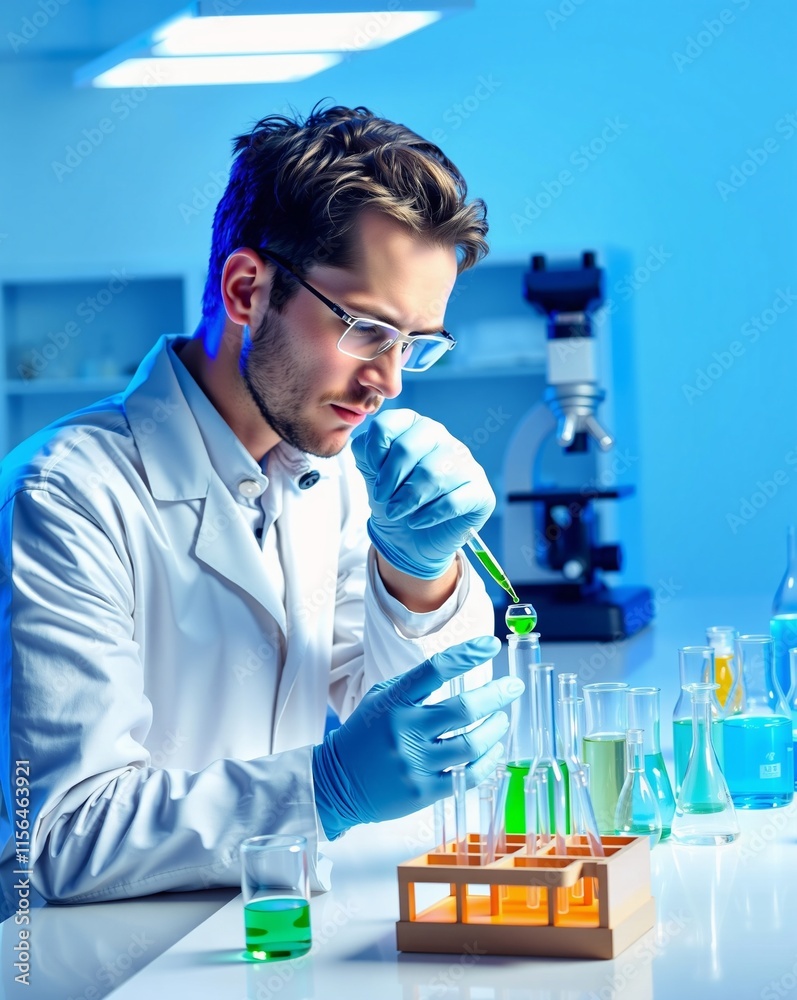 Laboratory Scientist Conducting Experiments with Test Tubes and Beakers ...