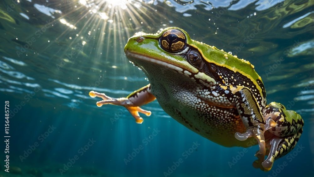 Grace Beneath the Surface: A Spencer’s River Tree Frog in Sunlit Waters ...