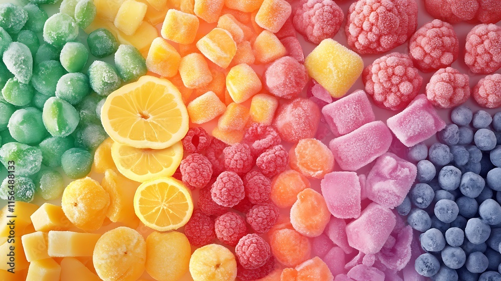 Vibrantly Frozen Fruits and Vegetables: A Close-Up Photo of Rainbow ...
