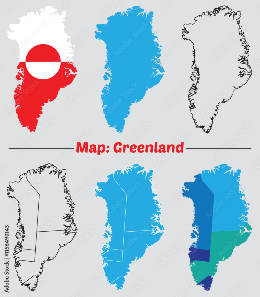 Greenland country map set. internal provinces borders marked, Simple map of Greenland vector ...