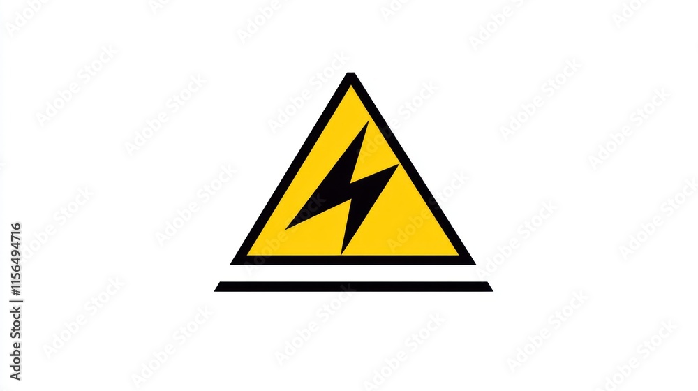A safety-themed electrical hazard sign showing a bold black lightning ...
