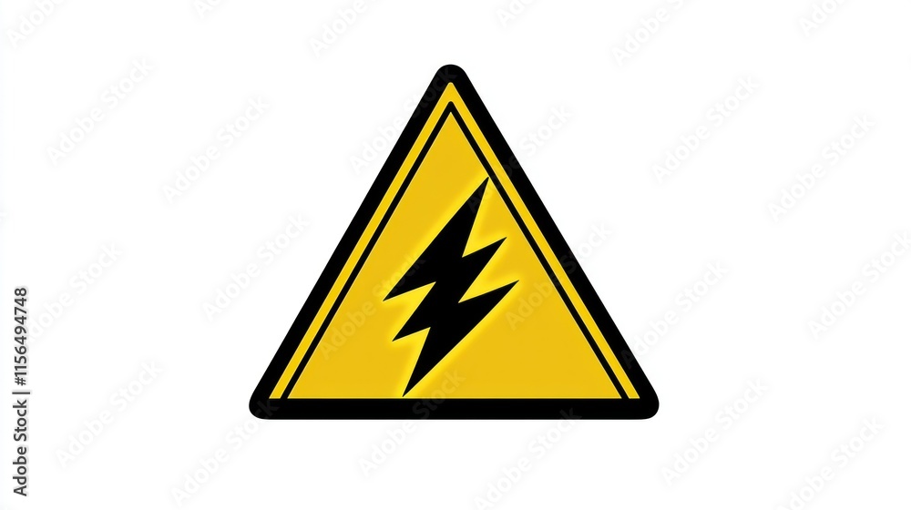 A safety-themed electrical hazard sign showing a bold black lightning ...