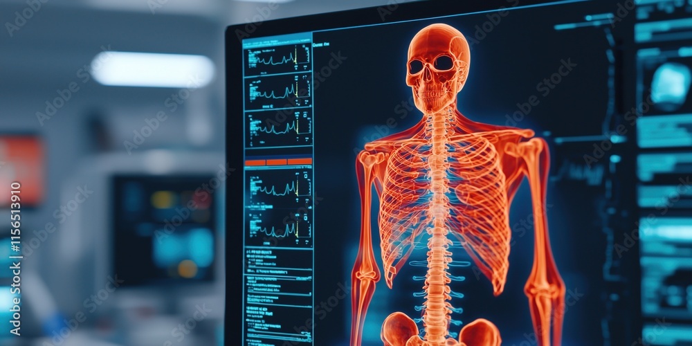 healthcare improvement strategy concept. Digital skeleton anatomy ...