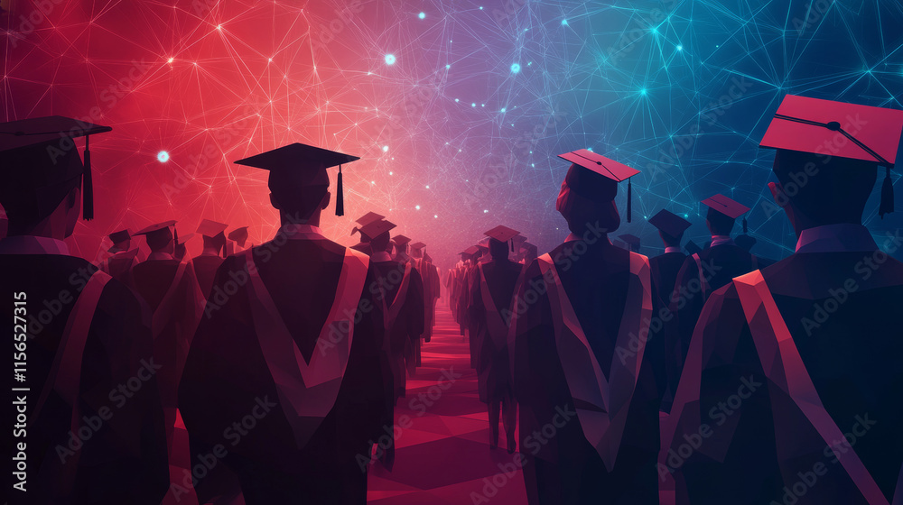 Hologram graduation. Graduation from polygons, triangles of points and ...