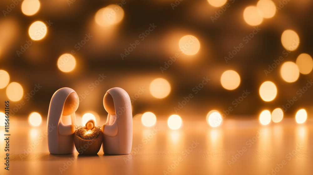 Classic nativity scene featuring Mary, Joseph, baby Jesus, shepherds ...