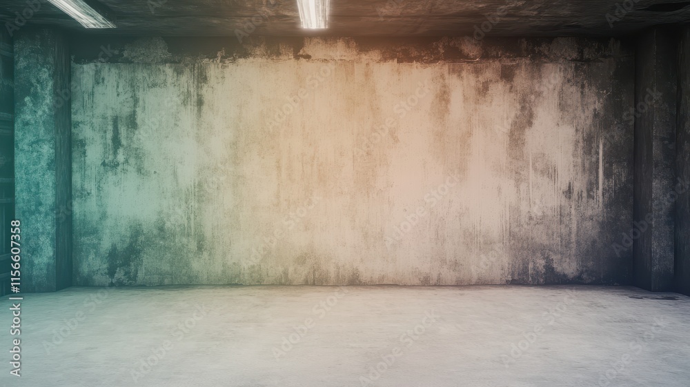 Texture Overlay Concept. Empty industrial space with textured walls and ...