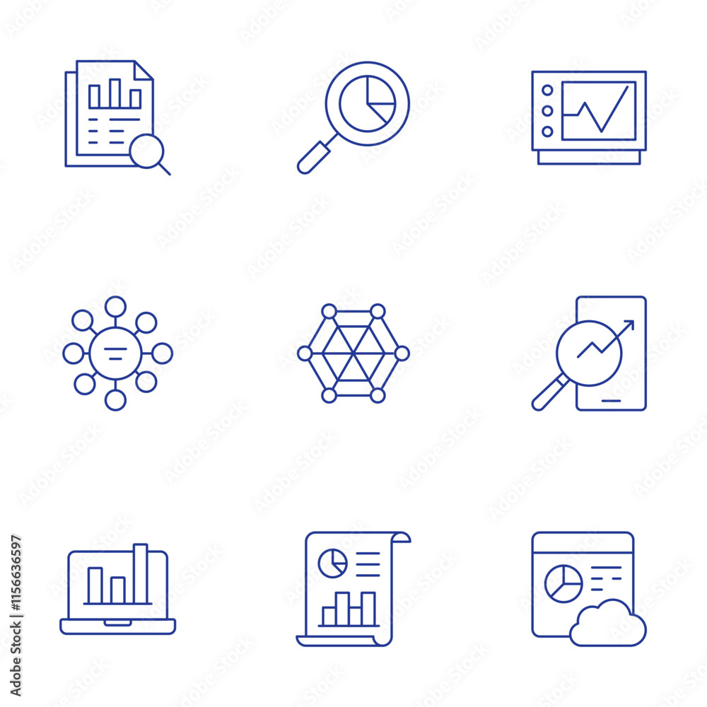 Analytics icons set. Thin Line style, editable stroke. data analytics, diagram, increase, pie ...